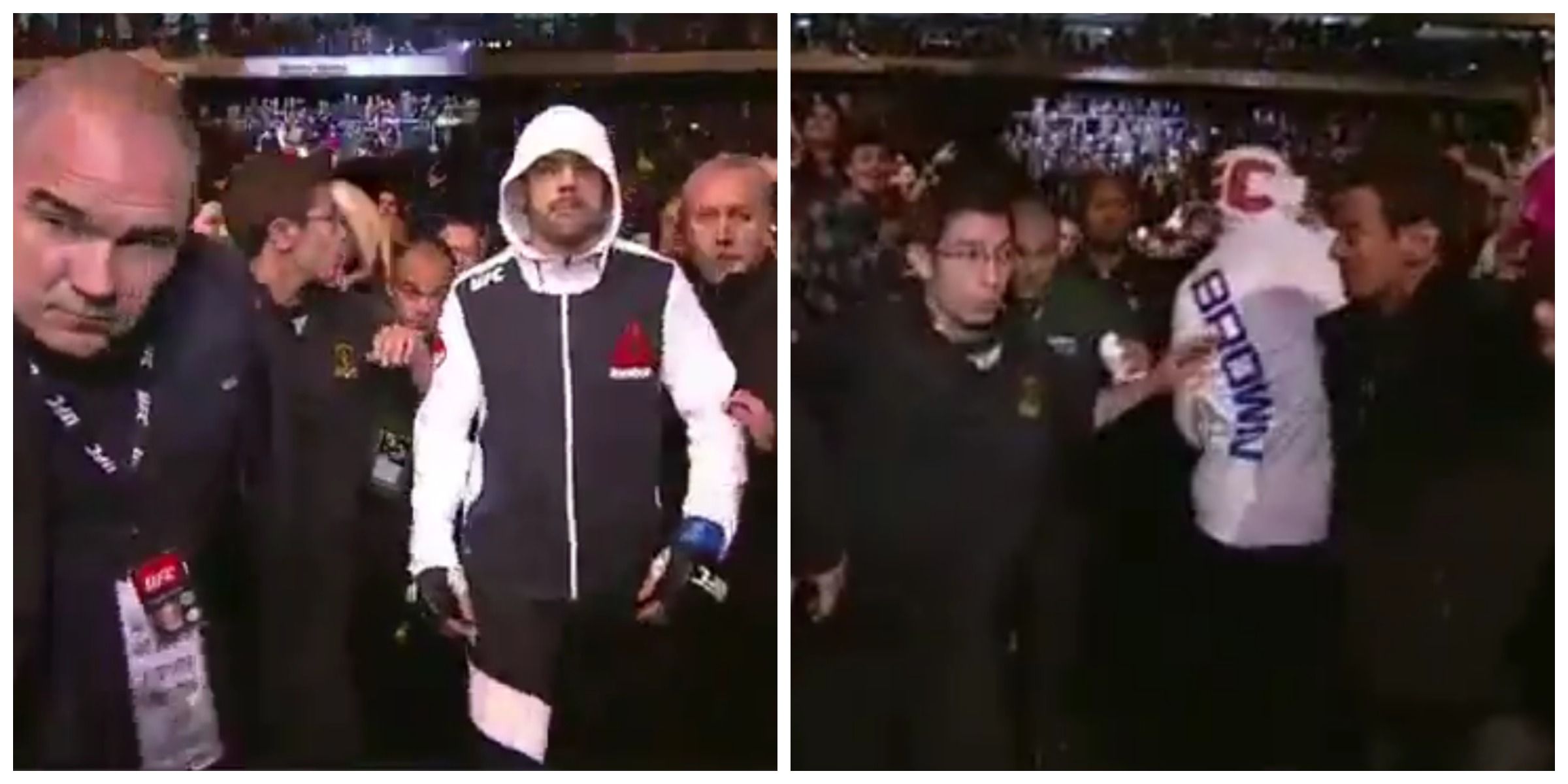 UFC fighter swings a punch at a fan who grabbed him during his UFC 198 ...