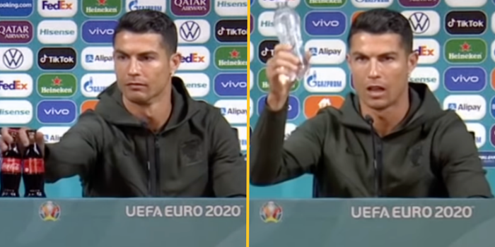 Cristiano Ronaldo Removes Coke And Champions Water In Pre Match