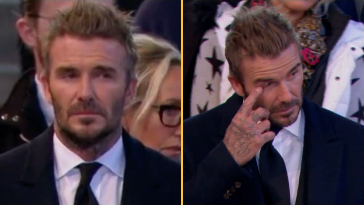 David Beckham cries as he walks past Queen's coffin in Westminster Hall