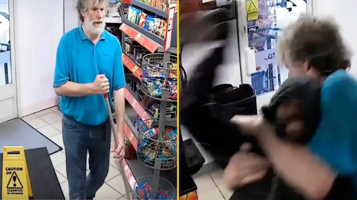 Moment Mop Wielding Have A Go Hero Puts Armed Robber In Headlock Joe