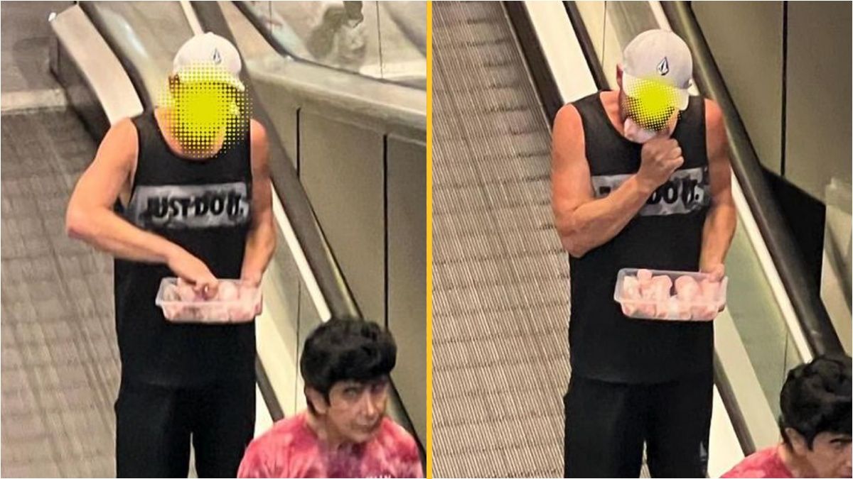 Bloke caught eating raw chicken straight from the packet