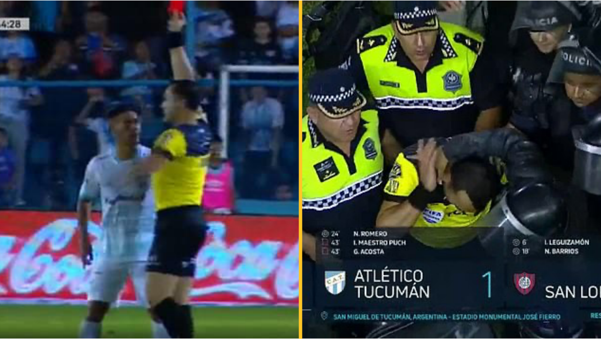 Referee gives bizarre red card to player moments after running into him
