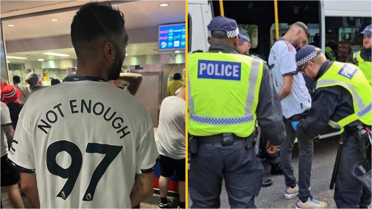 Football fan arrested for wearing '97 not enough' shirt at FA Cup final ...