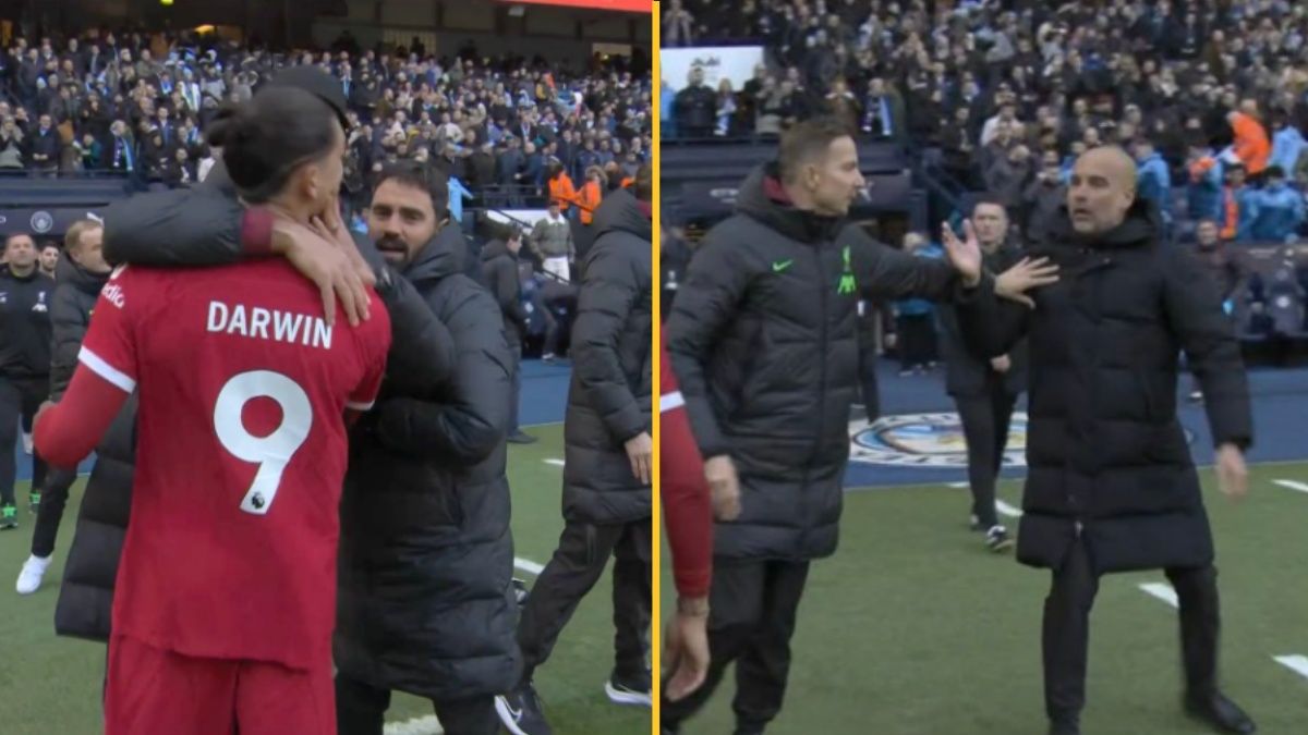 Darwin Nunez and Pep Guardiola involved in heated exchange after Man ...