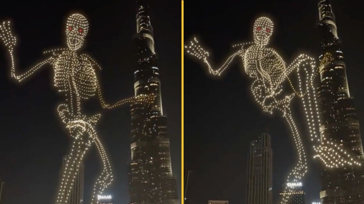 People say viral Dubai 'Halloween drone show' looks like skeleton pole ...