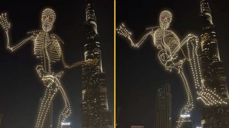 People say viral Dubai 'Halloween drone show' looks like skeleton pole ...