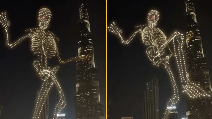 People say viral Dubai 'Halloween drone show' looks like skeleton pole ...