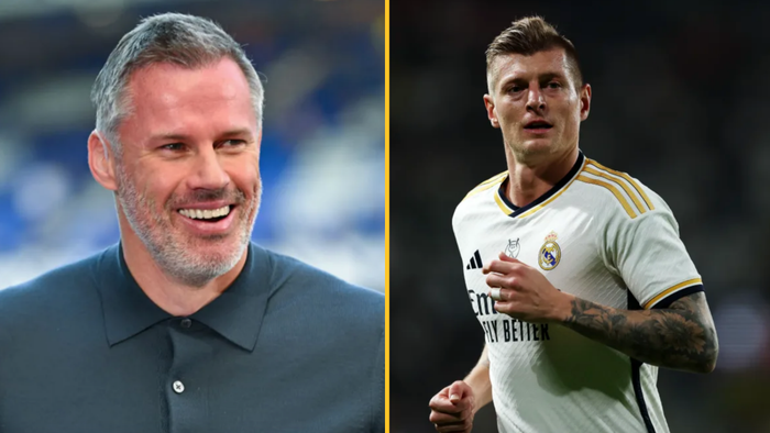 Jamie Carragher gets told off while talking to Toni Kroos after ...