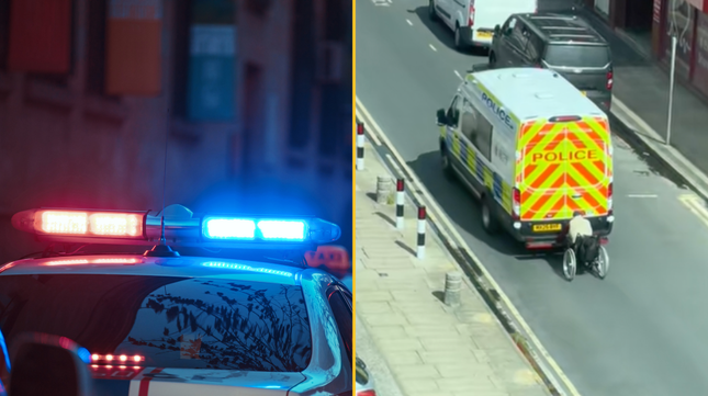 Footage shows wheelchair user 'hitching a ride' on back of police van ...