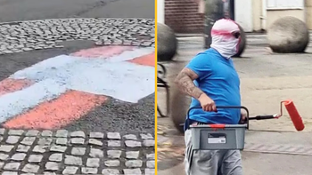 Proud patriots paint Danish flag on English roundabout - JOE.co.uk
